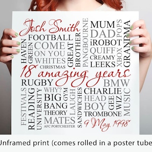 Personalised 18th Birthday Square Word Art | Word Cloud | Typographic ...
