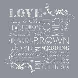 Personalised Wedding Typographic Art Print - Etsy