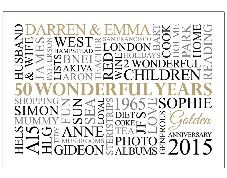 Personalised Golden Anniversary Word Art Digital File - Etsy