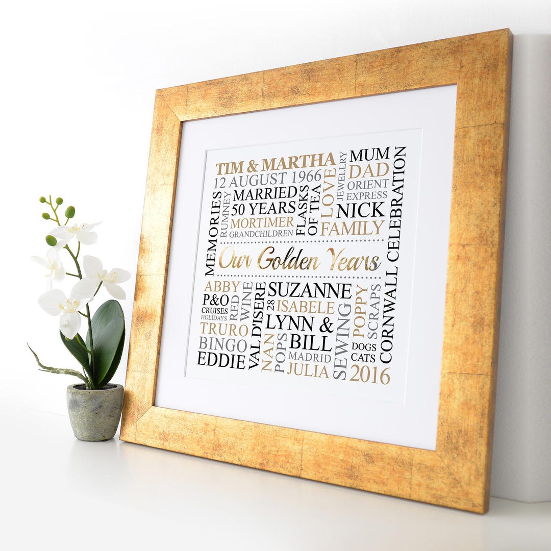 Personalised Golden Anniversary Metallic Word Art - Etsy