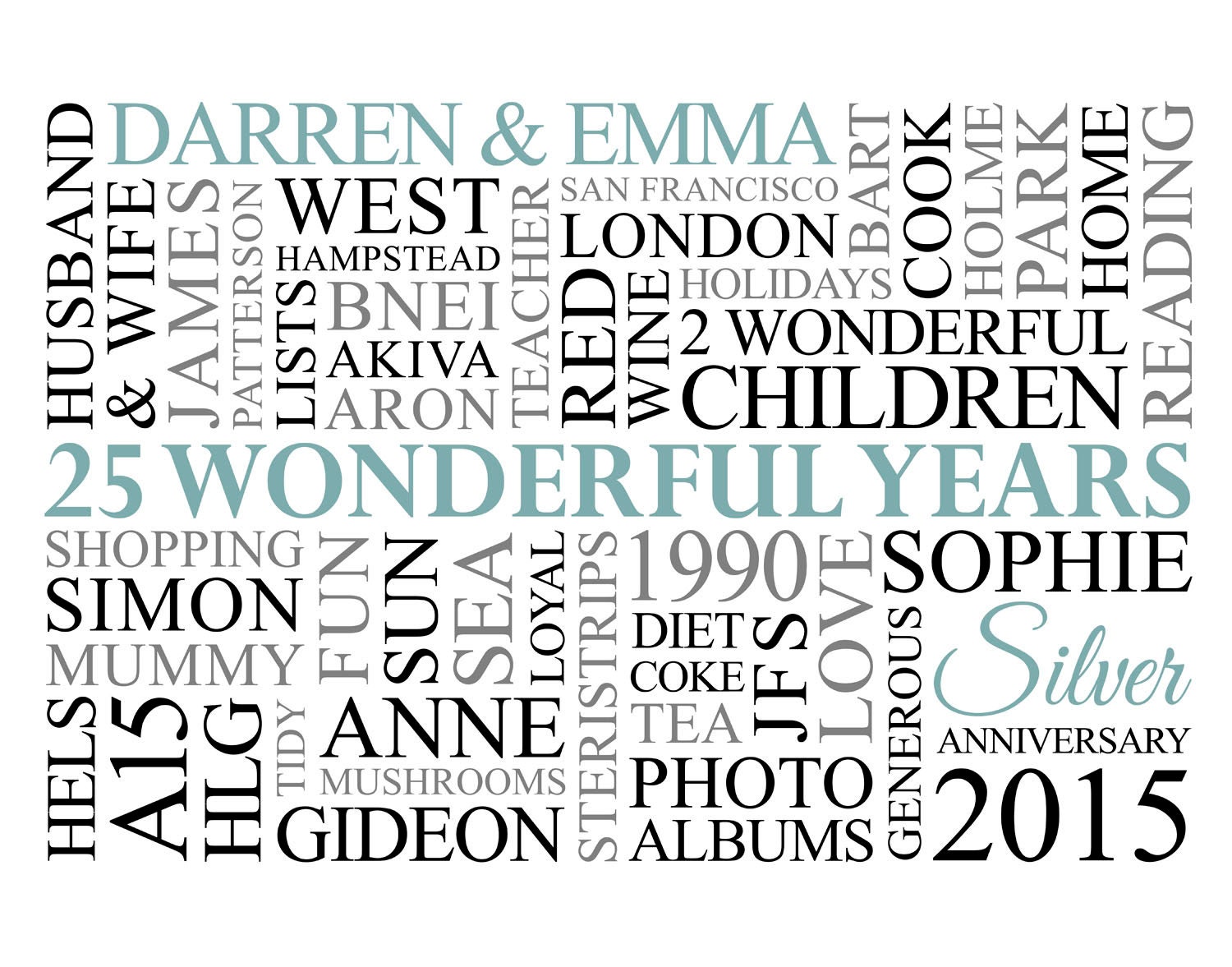 Personalised Silver Anniversary Word Art Digital File - Etsy