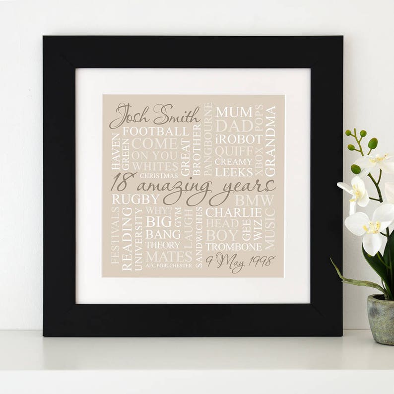 Personalised 18th Birthday Square Word Art - Etsy