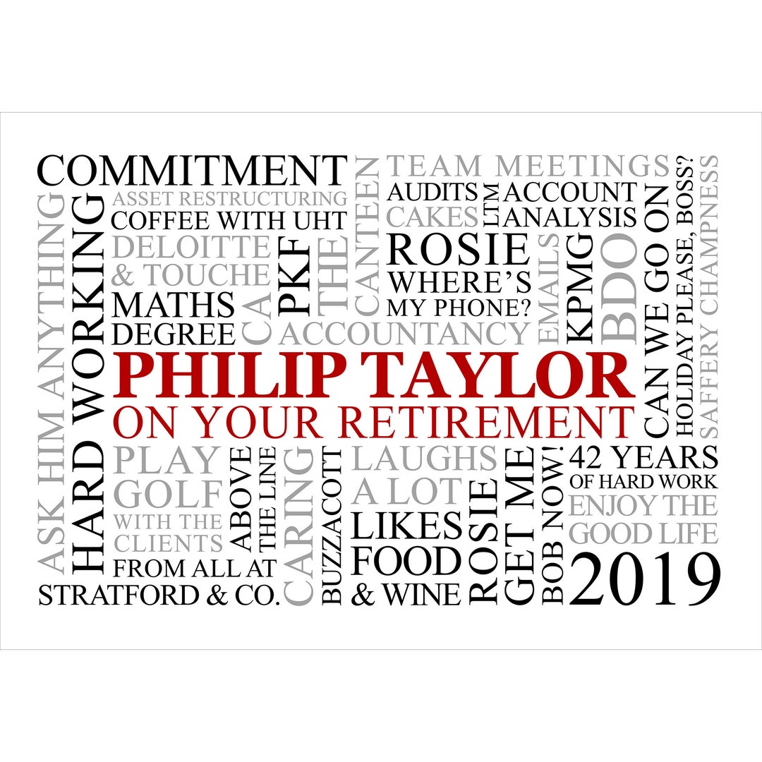 Personalised Retirement Word Art Digital File - Etsy