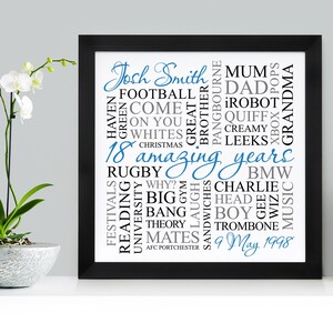 Personalised 18th Birthday Square Word Art | Word Cloud | Typographic ...