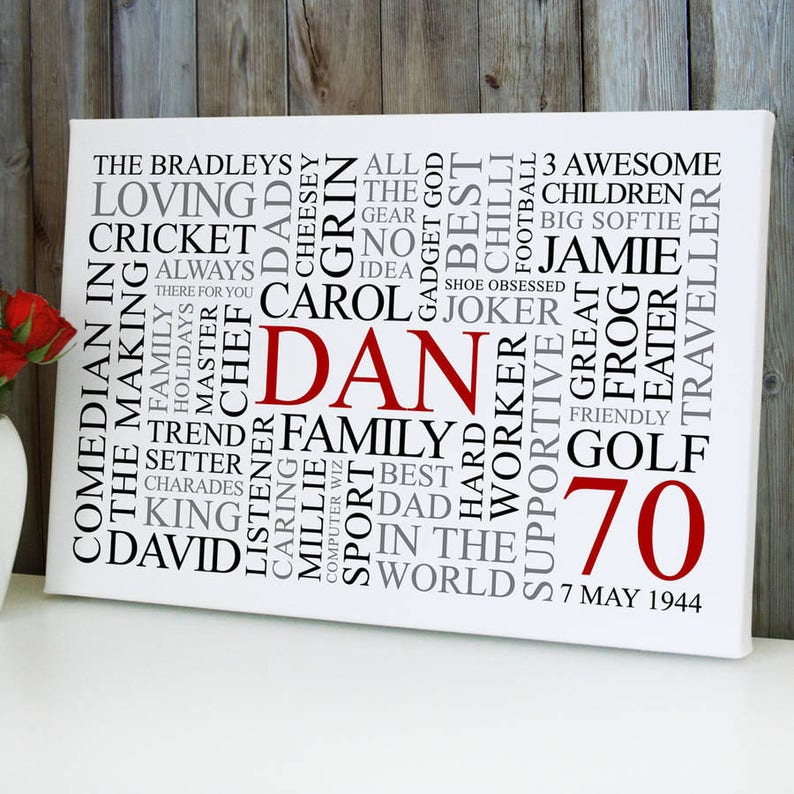Personalised 70th Birthday Word Art | Etsy