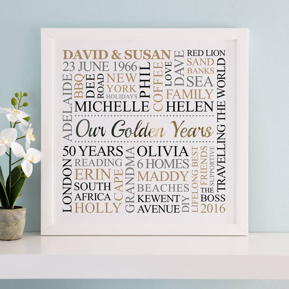 Personalised Golden Anniversary Metallic Word Art | Etsy