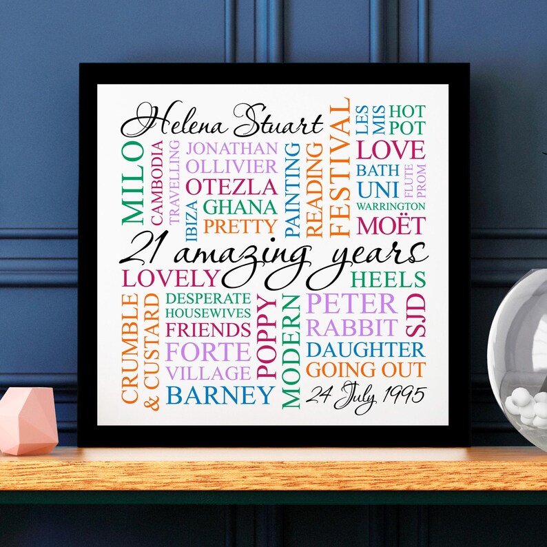 Personalised 21st Birthday Square Word Art | Word Cloud | Typographic ...