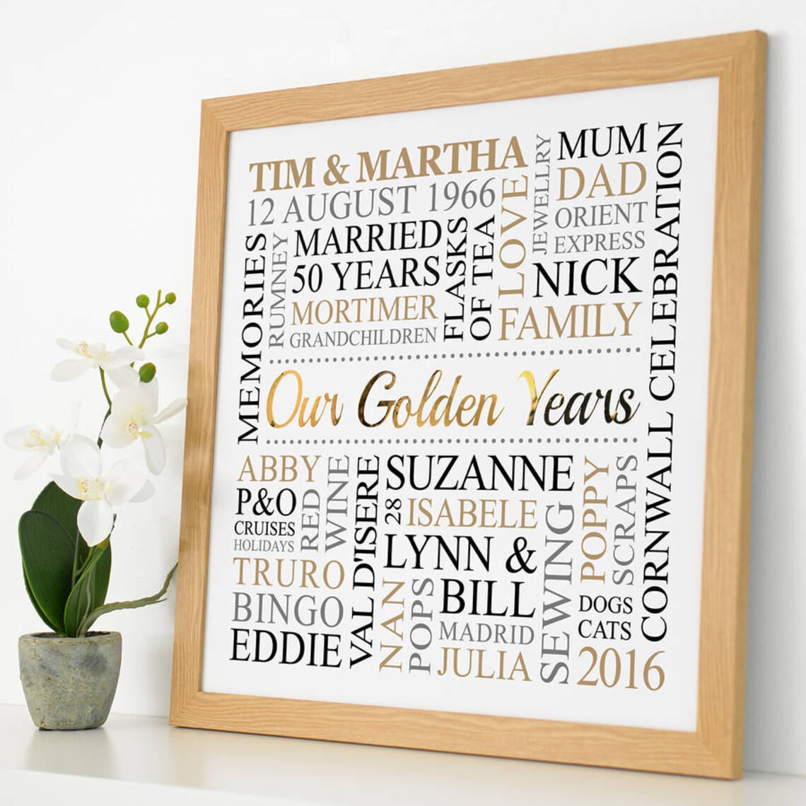 Personalised Golden Anniversary Metallic Word Art | Etsy