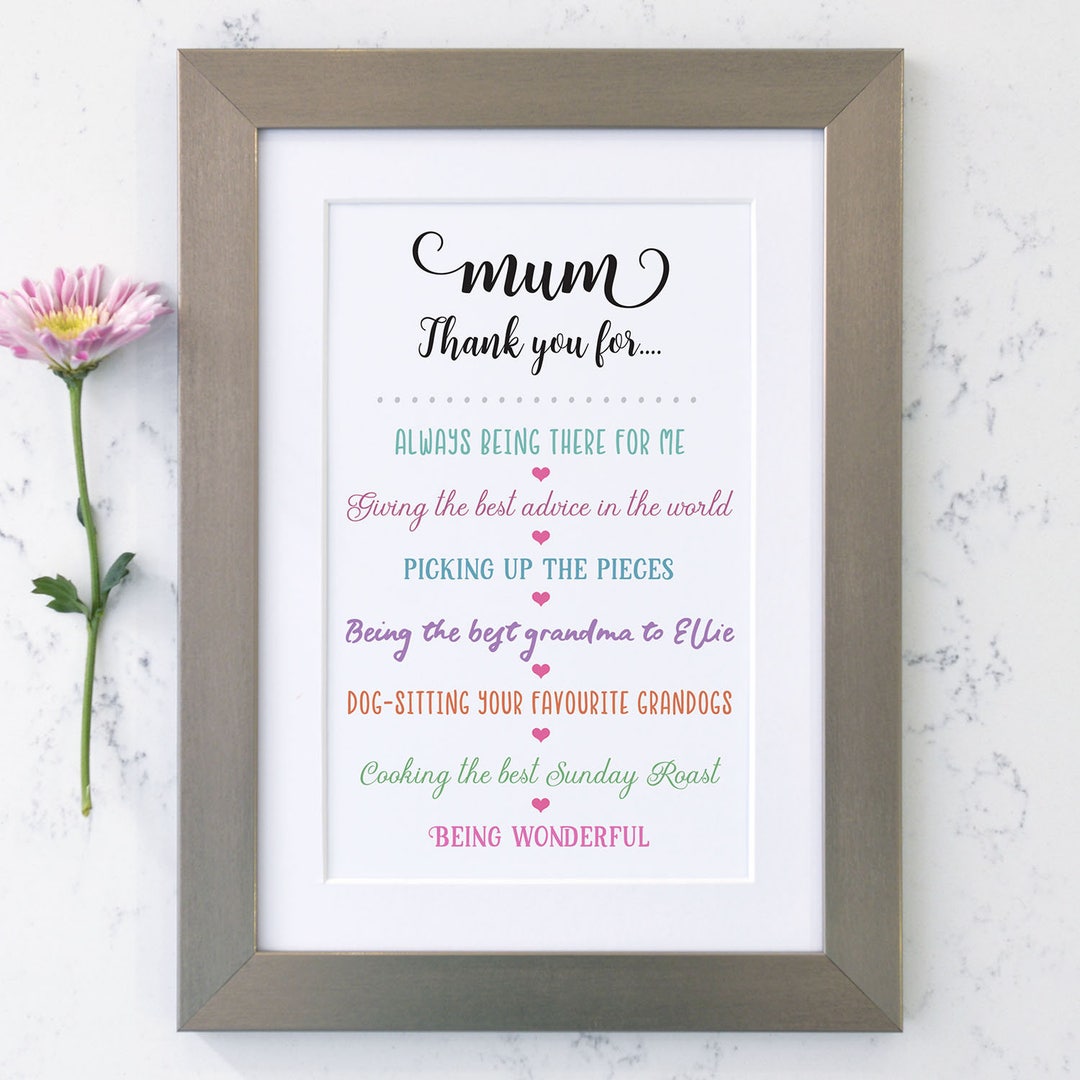 Personalised Thank You Mum Print - Etsy