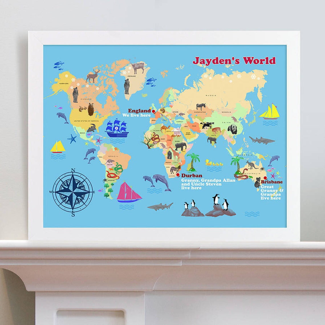 Personalised Child's World Map Digital File - Etsy
