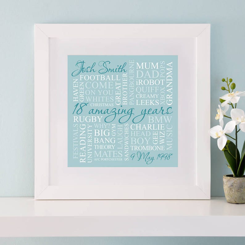 Personalised 18th Birthday Square Word Art - Etsy
