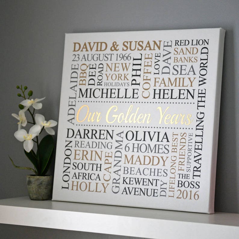 Personalised Golden Anniversary Metallic Word Art - Etsy