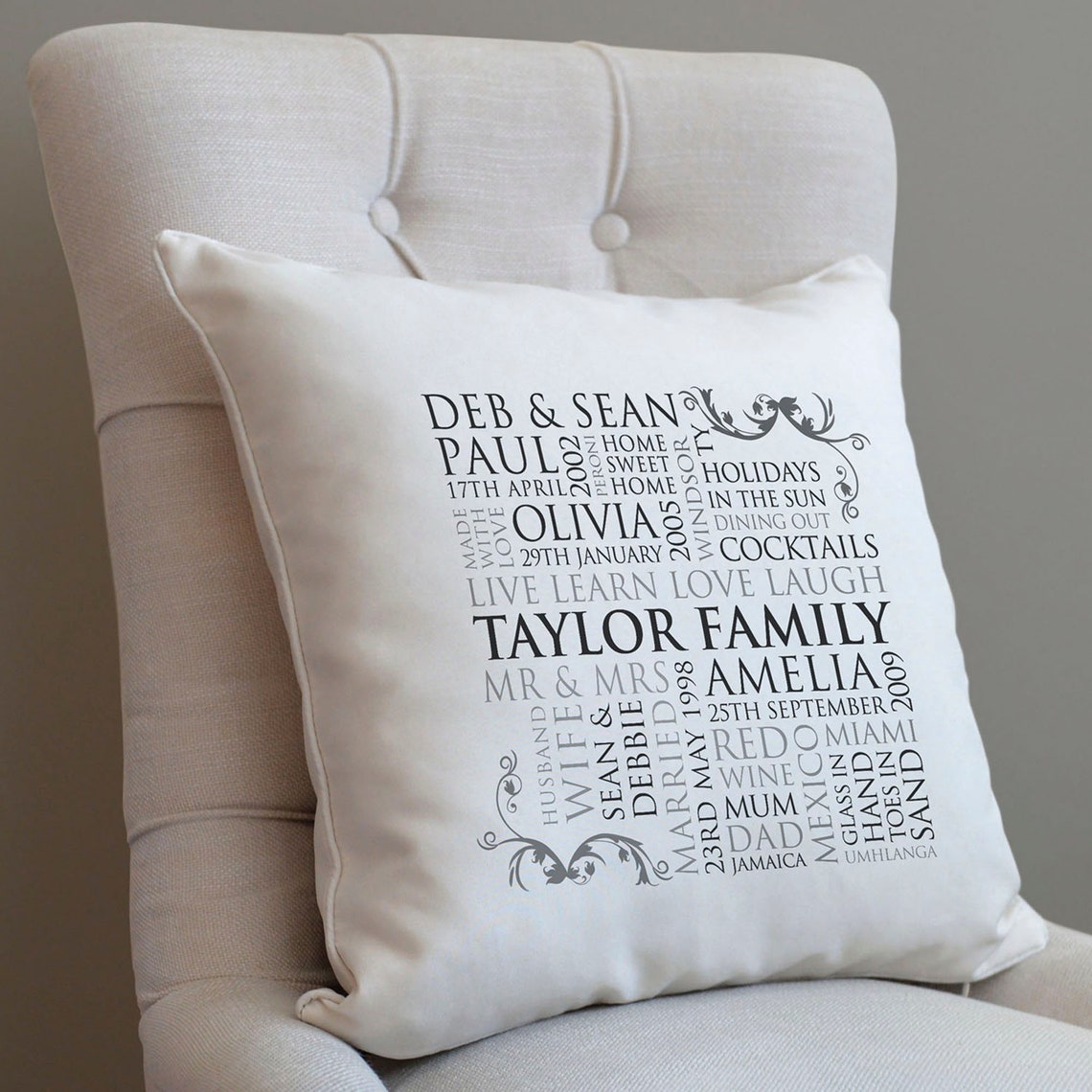 Personalised Family Word Art Cushion - Etsy