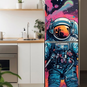 Colorful Spaceman Fridge Wrap Vinyl, Graffiti Style Astronaut ...