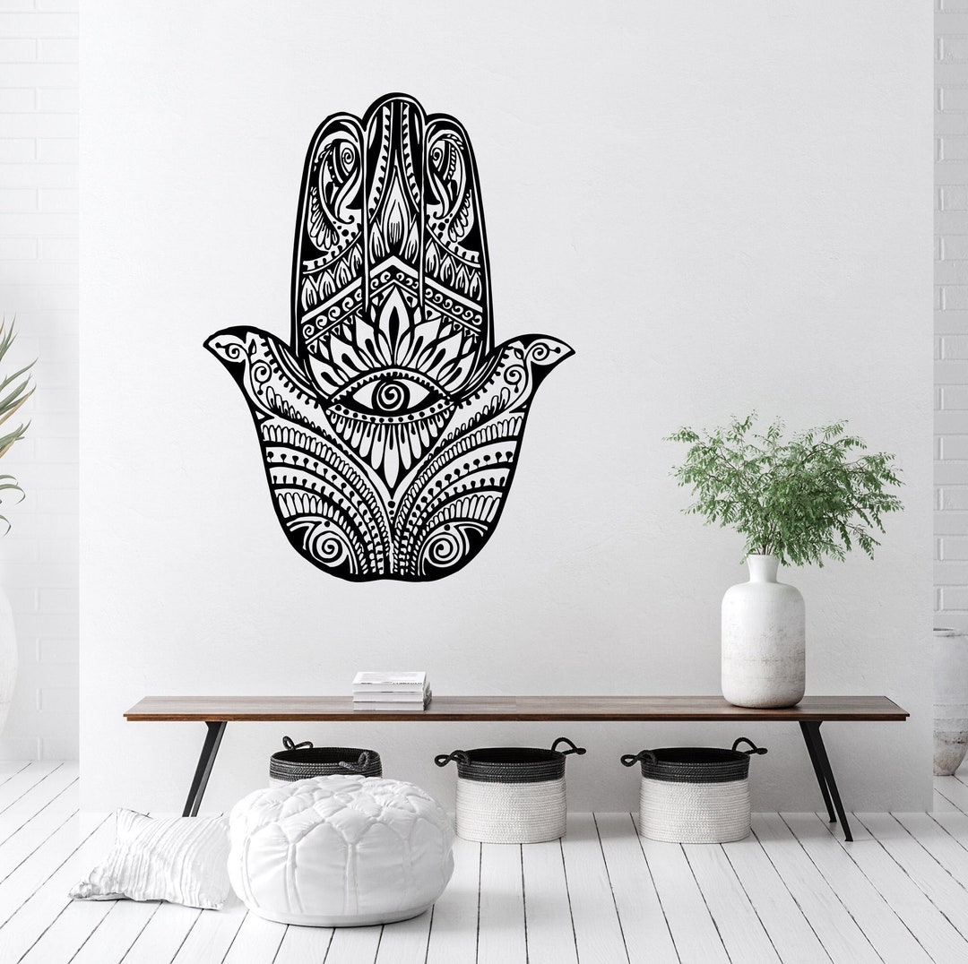 Hamsa Wall Decal, Boho Vinyl Sticker, Hamsa Hand Decals, Fish Eye Art ...