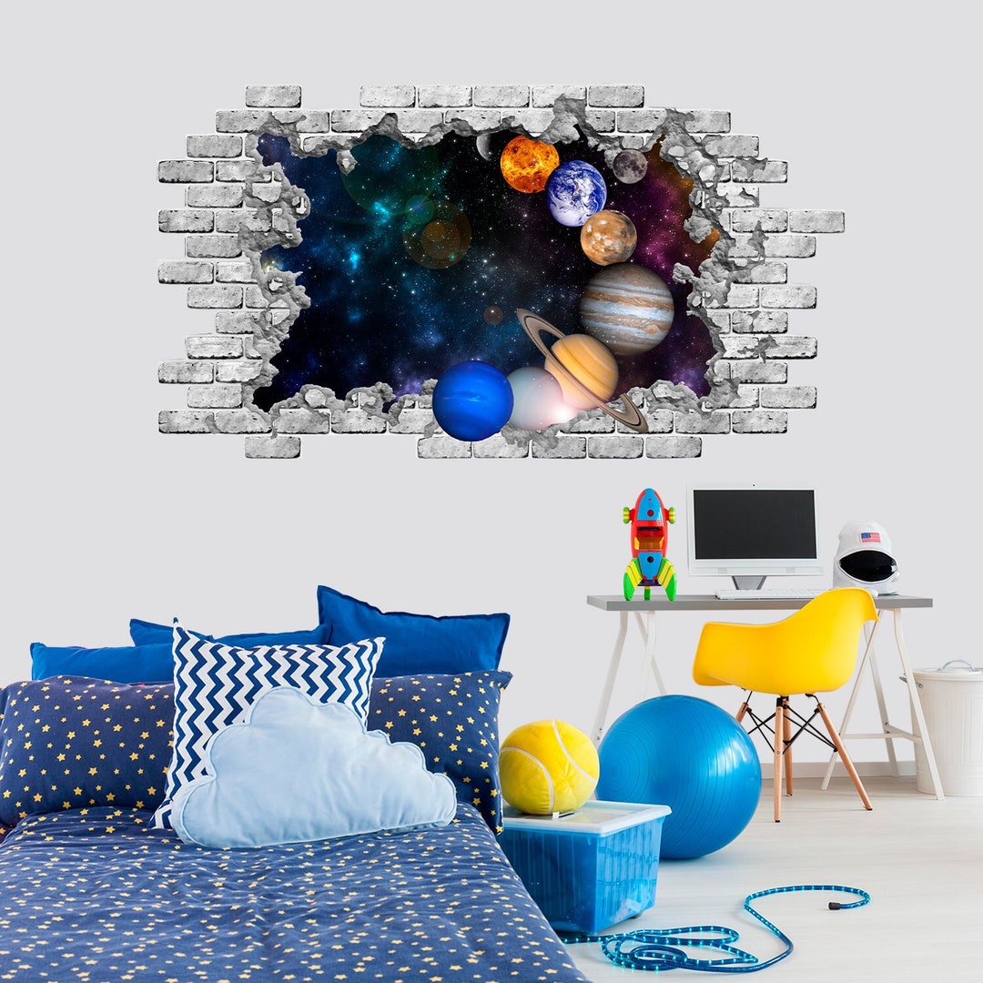 Solar System 3D Wall Decal Boy Nursery, Outer Space Kids Boy Bedroom ...