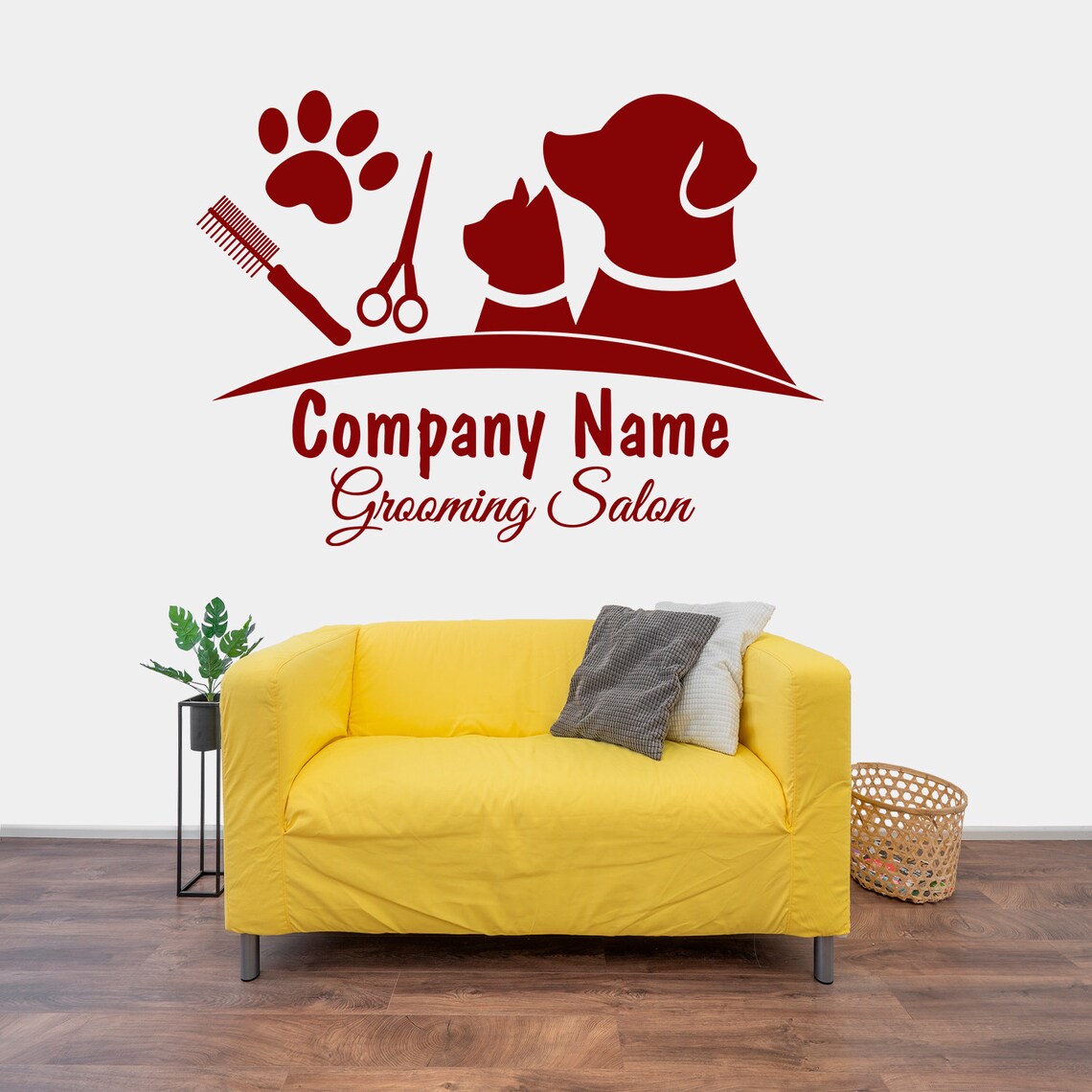 Grooming Salon Wall Decals, Personalized Company Name Wall Sticker, Pet ...