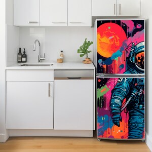 Colorful Astronaut Fridge Wrap Vinyl - Space Art Modern Refrigerator ...