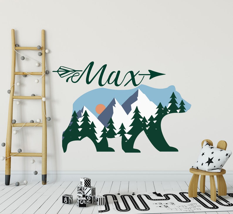 Name Wall Stickers Bear Decals Watercolor Art Name Nursery - Etsy