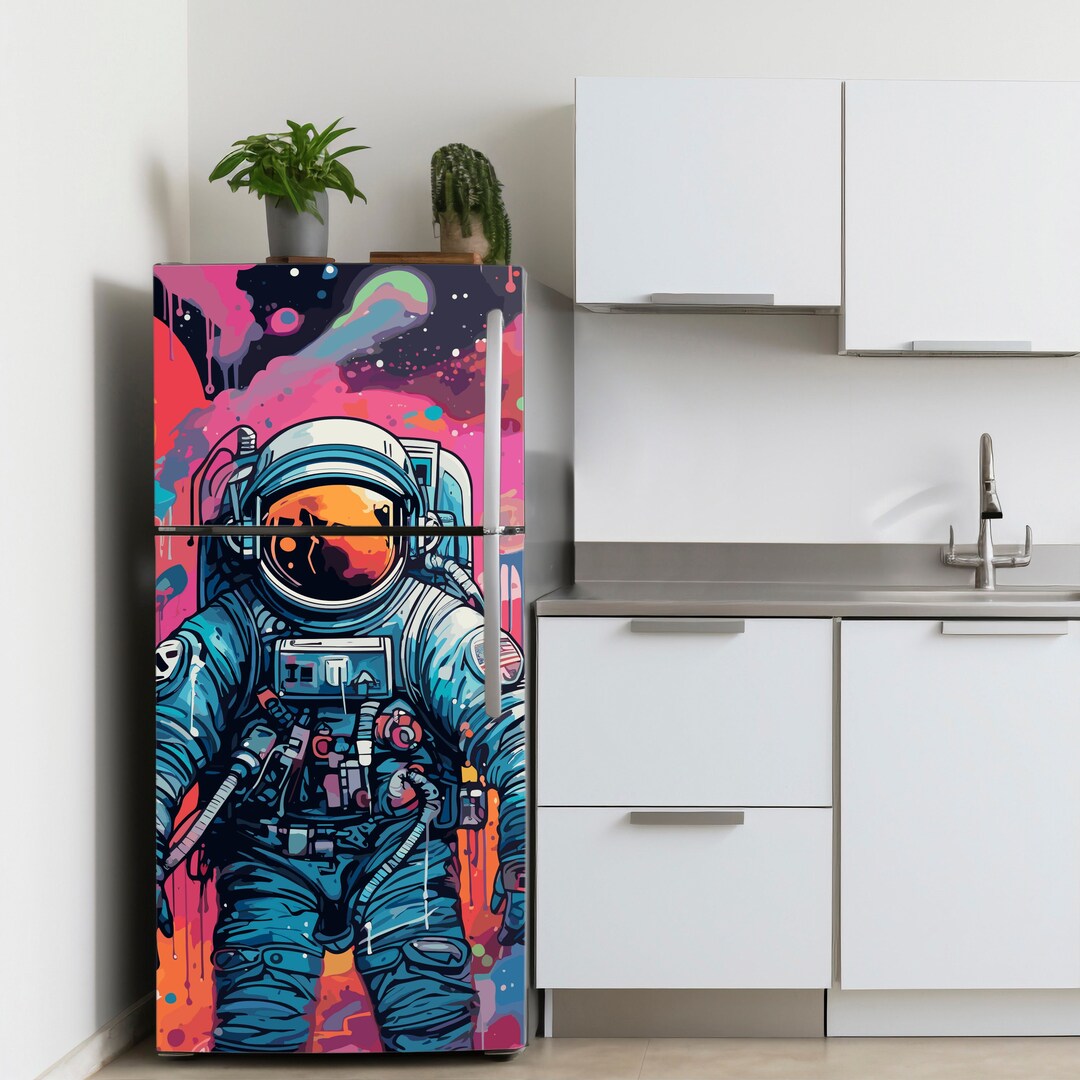 Colorful Spaceman Fridge Wrap Vinyl, Graffiti Style Astronaut ...