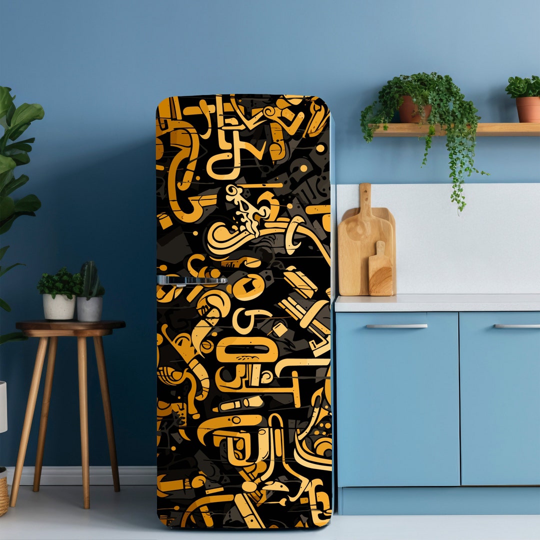 Graffiti Abstract Fridge Wrap Vinyl - Dark Modern Refrigerator Decal ...