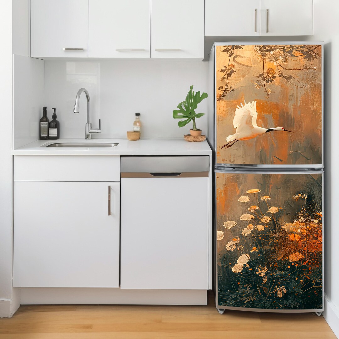 Birds Refrigerator Wraps Vinyl. Heron Crane Refrigerator Decal ...