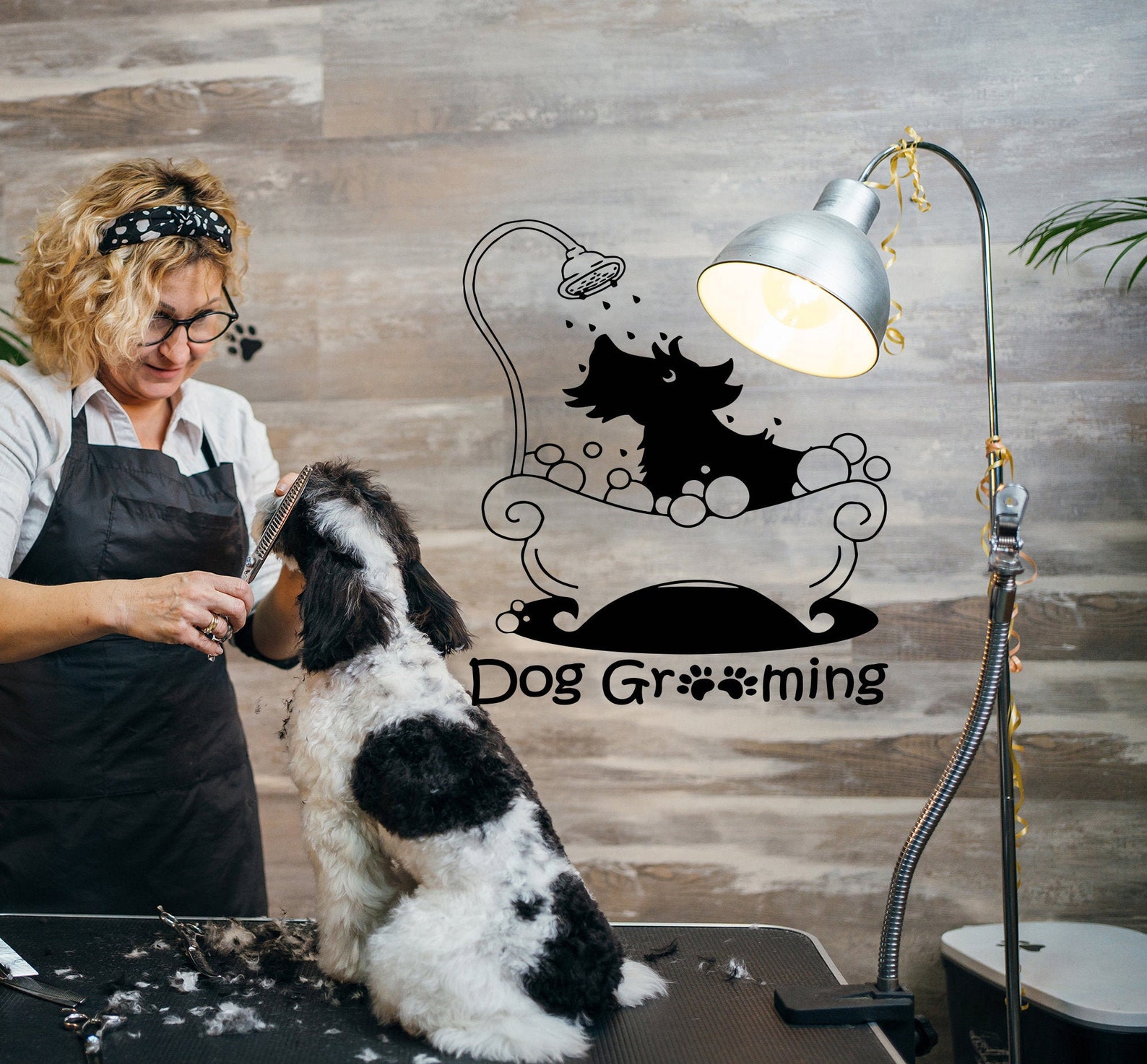 Dog Grooming Wall Decal, Custom Dog Grooming Salon Logo Vinyl Sticker ...