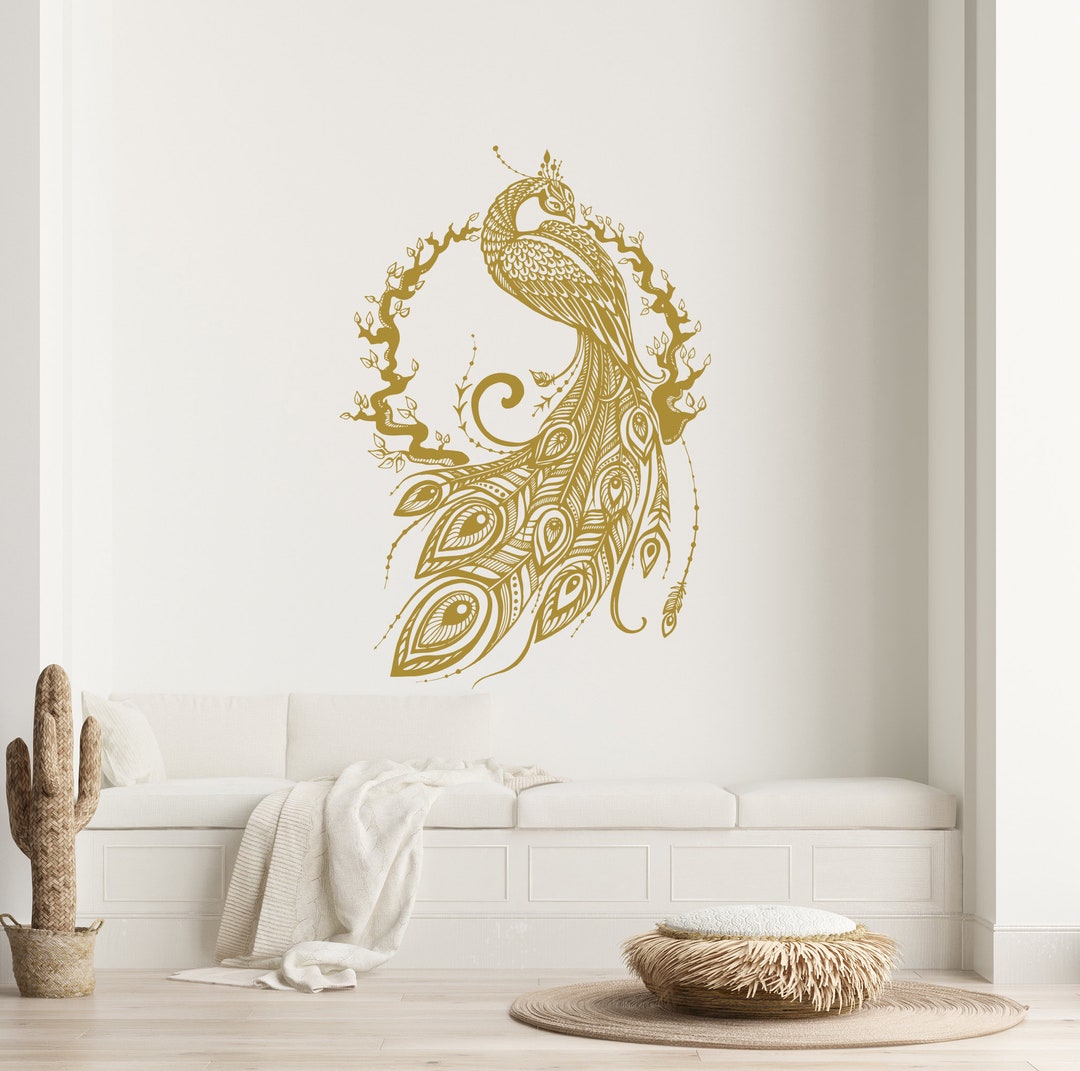 Large Peacock Wall Decals Bedroom. Custom Peacock Wall Art Living Room ...