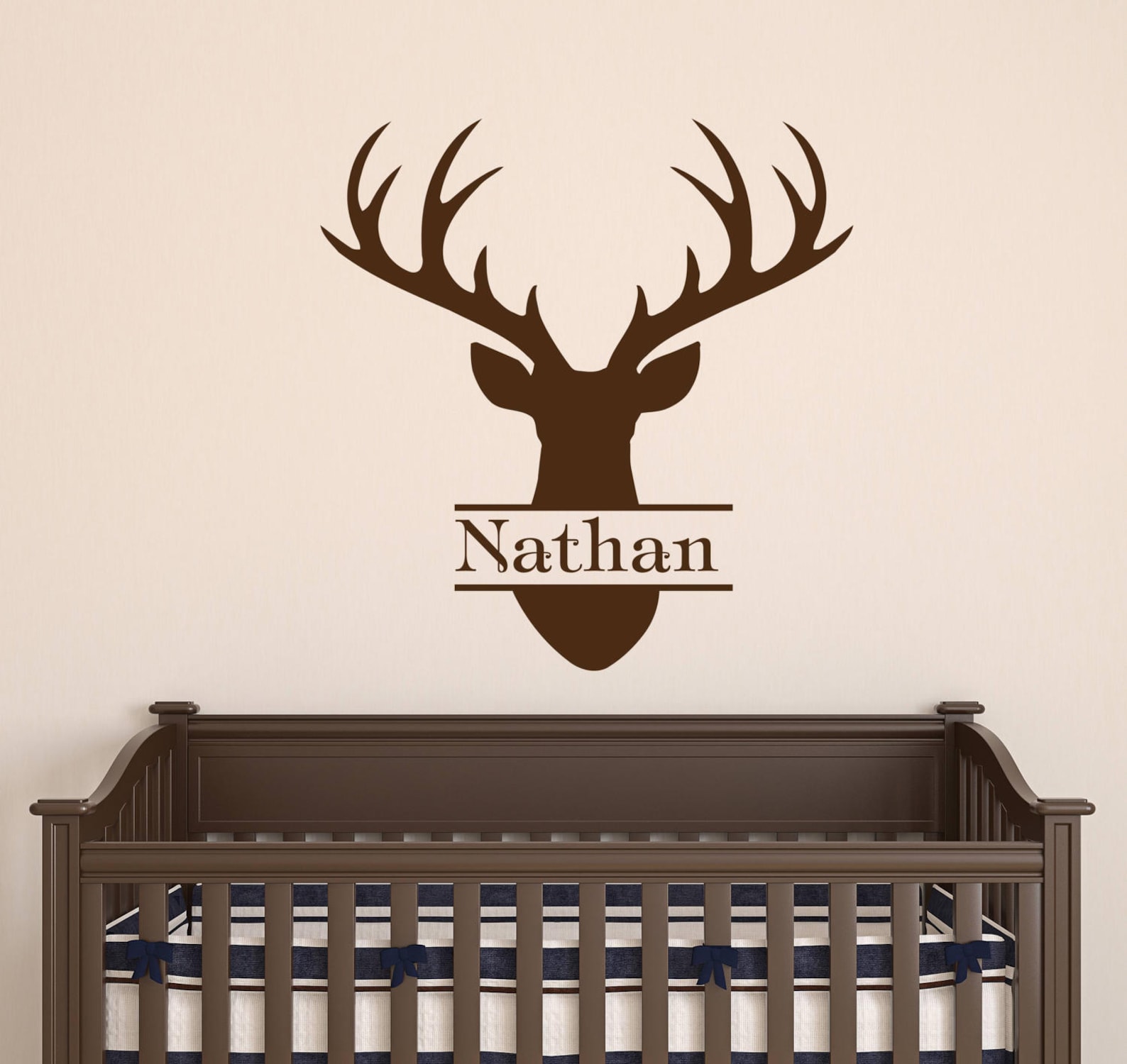 Personalized Name Wall Decal Deer Head Art Boy Name Decal Vinyl Decal ...