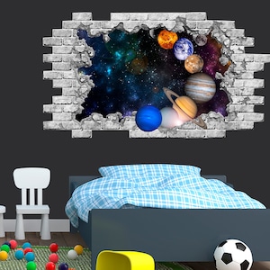 Solar System 3D Wall Decal Boy Nursery, Outer Space Kids Boy Bedroom ...