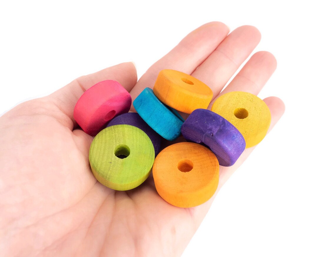 Small Flat Wooden Wheels - 1" X 3/8" (set of 24) - Hand Colored Bird ...