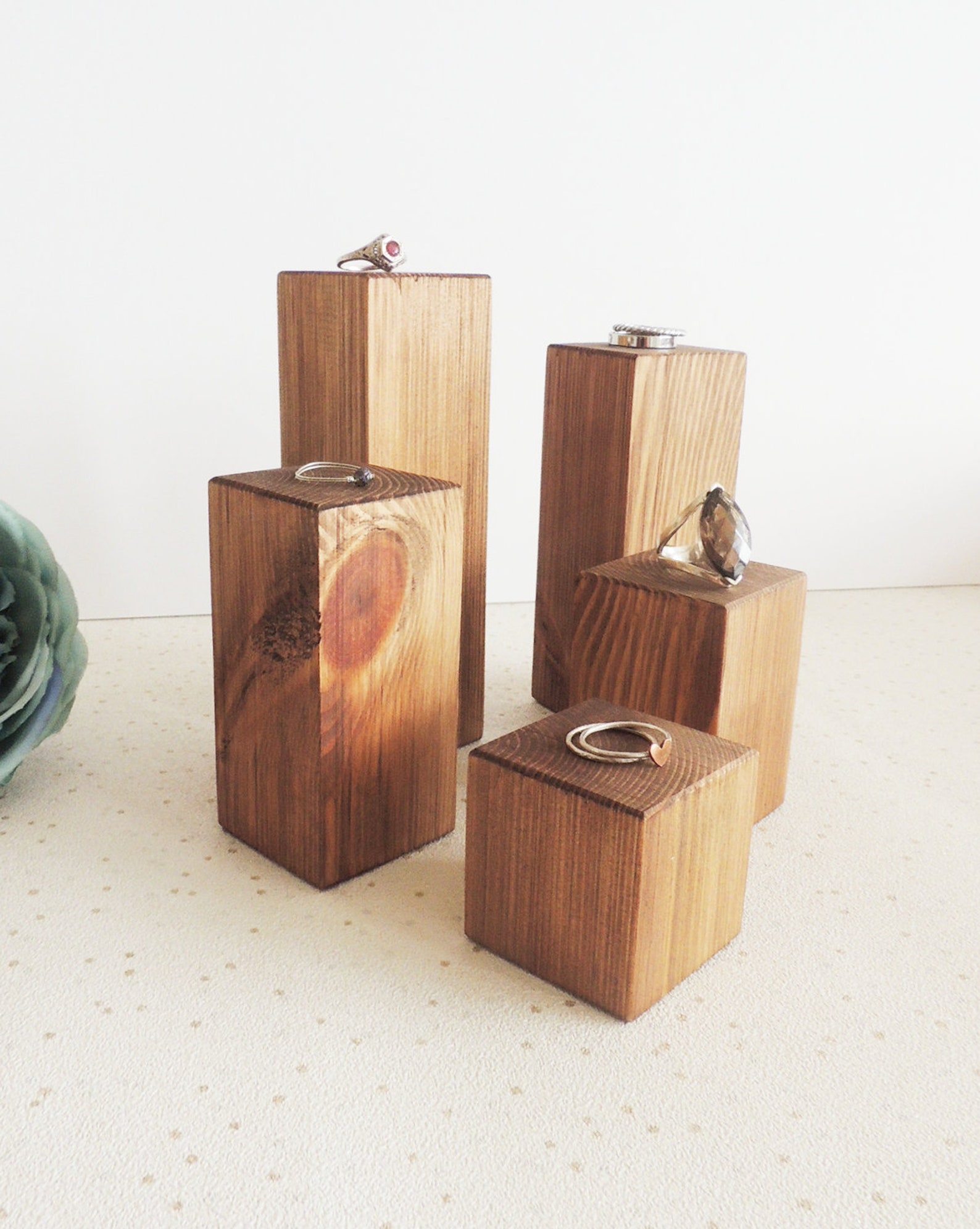 Rustic Wooden Ring Display Risers: Jewelry Stand Set - Etsy
