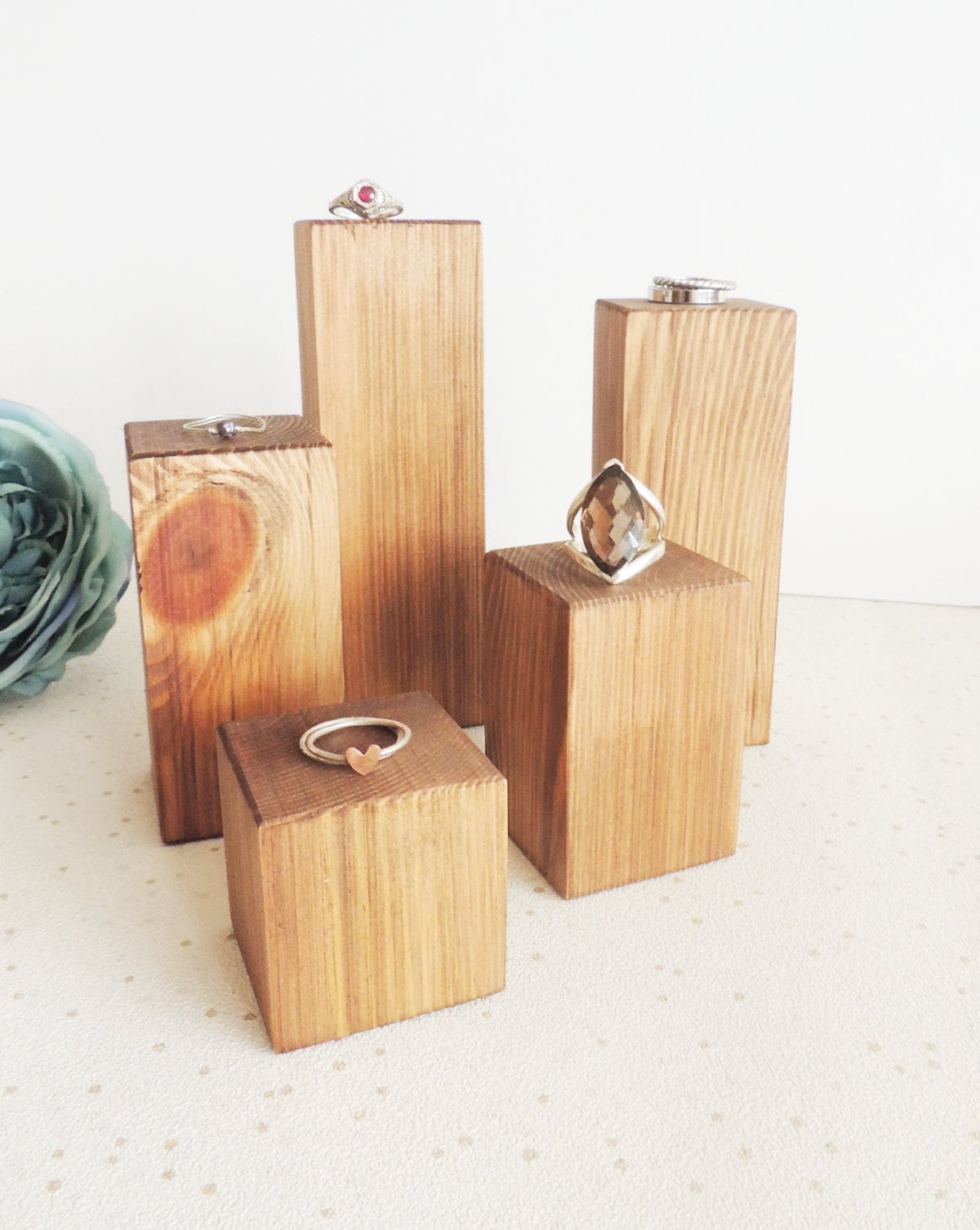 Rustic Wooden Ring Display Risers: Jewelry Stand Set - Etsy
