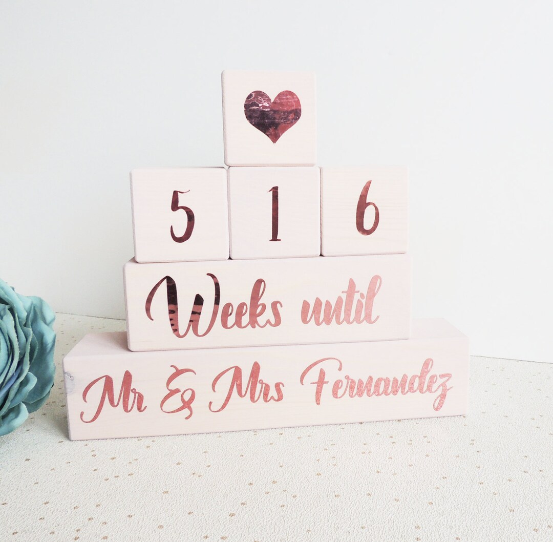 Rose Gold Wedding Countdown Blocks: Personalized Engagement Gift - Etsy UK