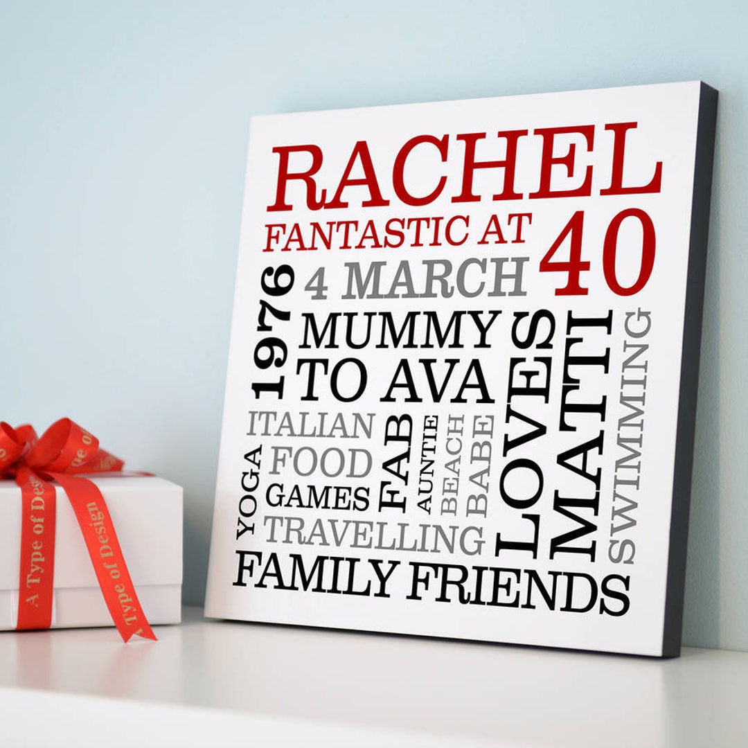 Personalised 40th Birthday Typographic Art - Etsy UK