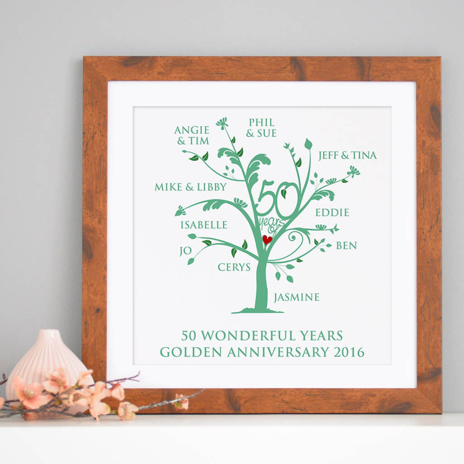Personalised Golden Anniversary Family Tree Print - Etsy