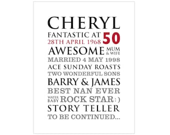 Personalised 50th Birthday Word Art Digital File - Etsy