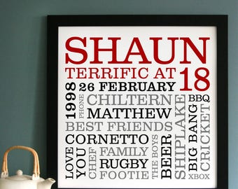 Personalised 18th Birthday Square Word Art - Etsy