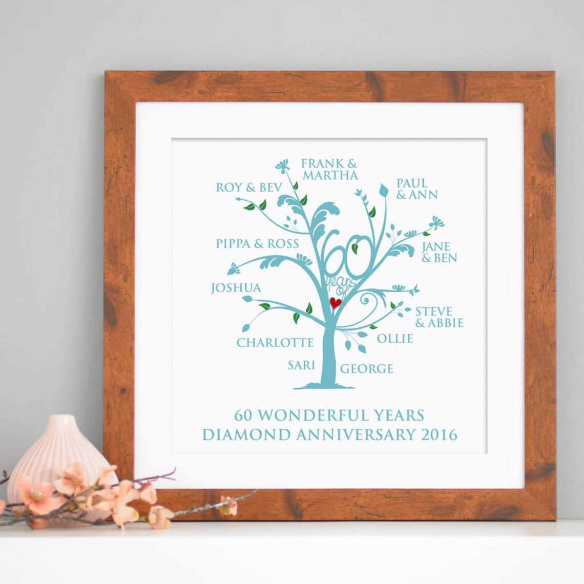 Personalised Diamond Anniversary Family Tree Print - Etsy UK