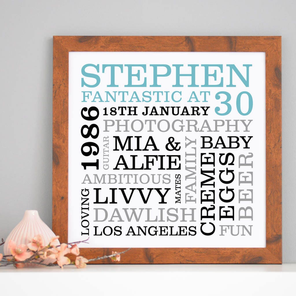 Personalised 30th Birthday Typographic Art - Etsy