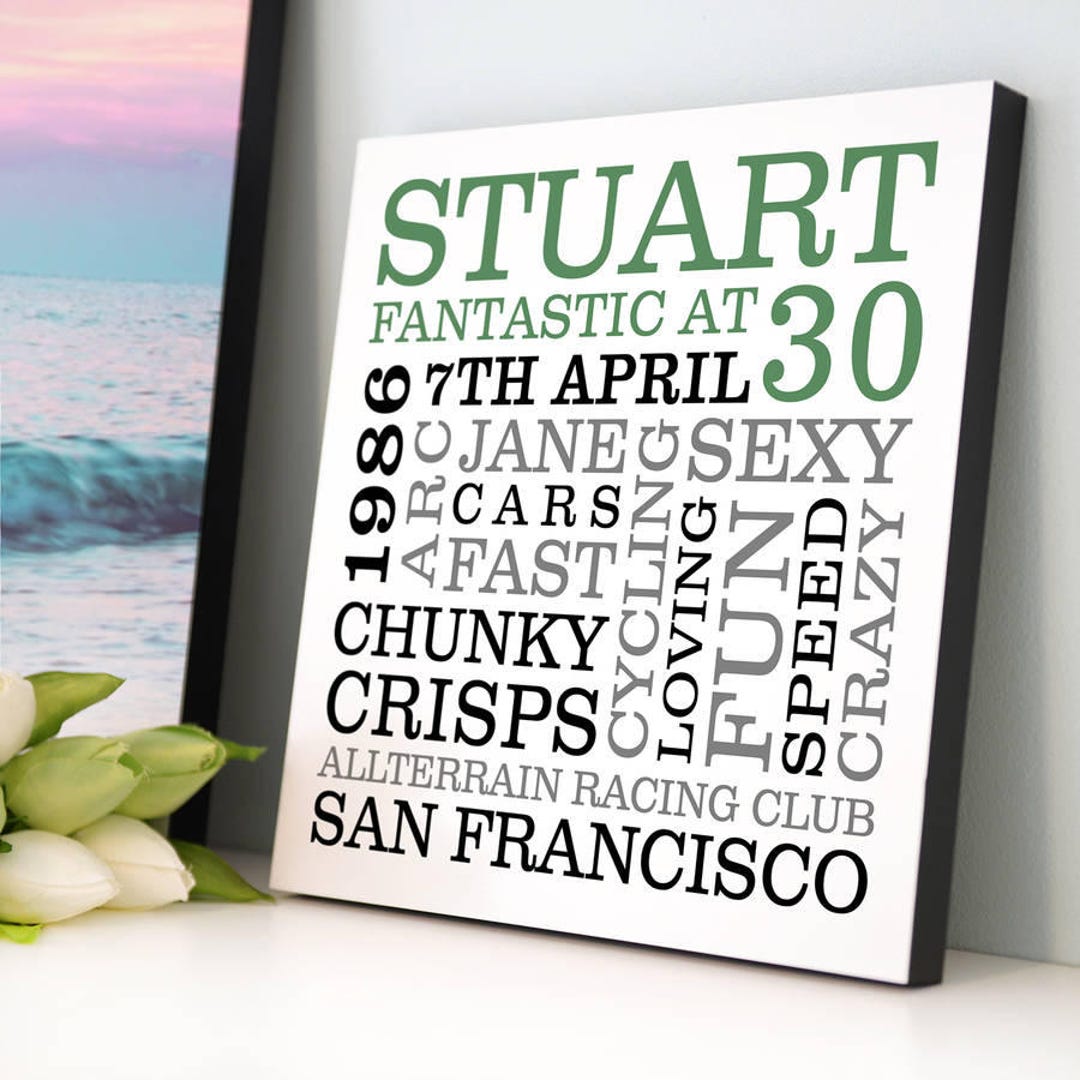 Personalised 30th Birthday Typographic Art - Etsy