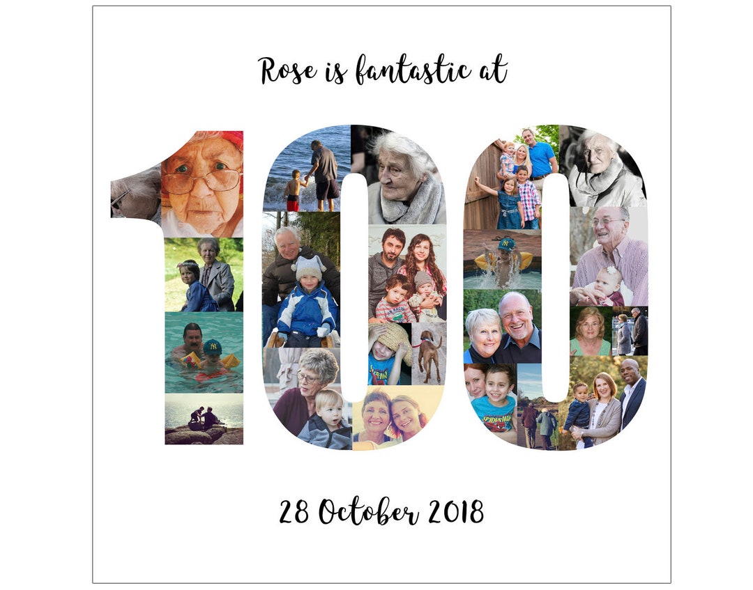 Personalised 100th Birthday Photo Collage Digital File - Etsy