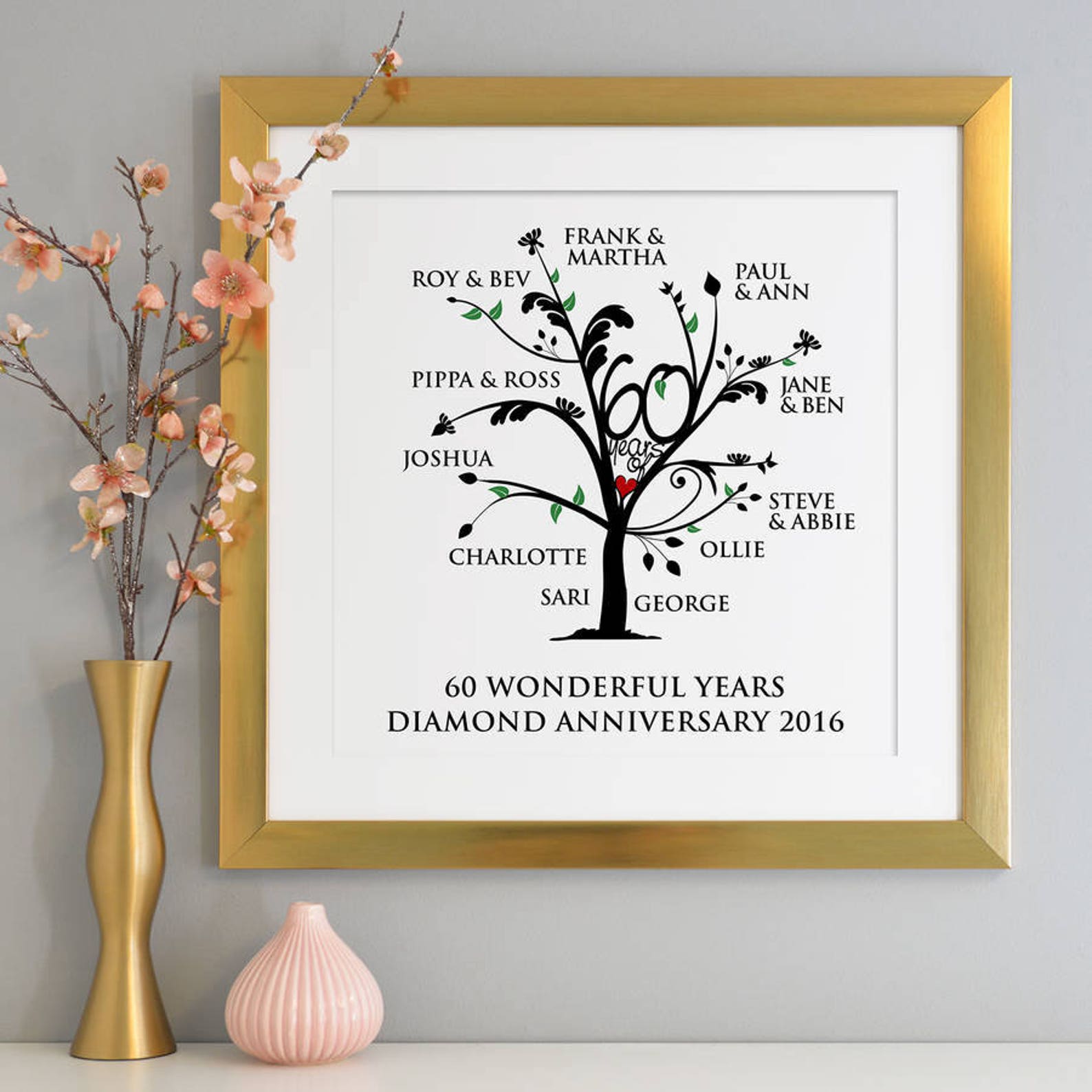Personalised Diamond Anniversary Family Tree Print - Etsy UK