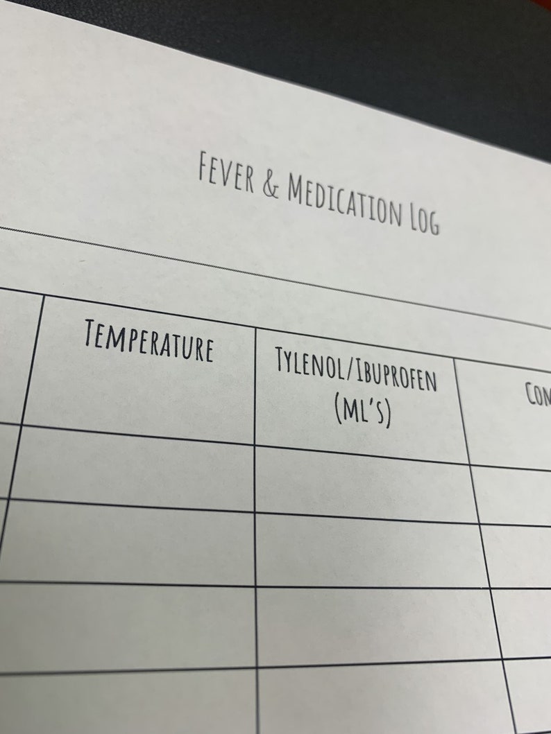 Baby Fever & Medication Log - Etsy