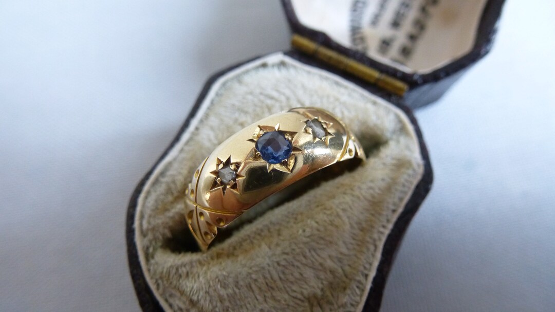 Victorian 18ct Gold Ring With Blue Sapphire Diamonds Birmingham 1893 ...