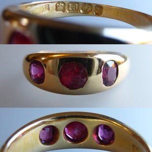 Victorian 18ct Gold Ruby Trilogy Rub Over Ring - Hallmarked Birmingham ...