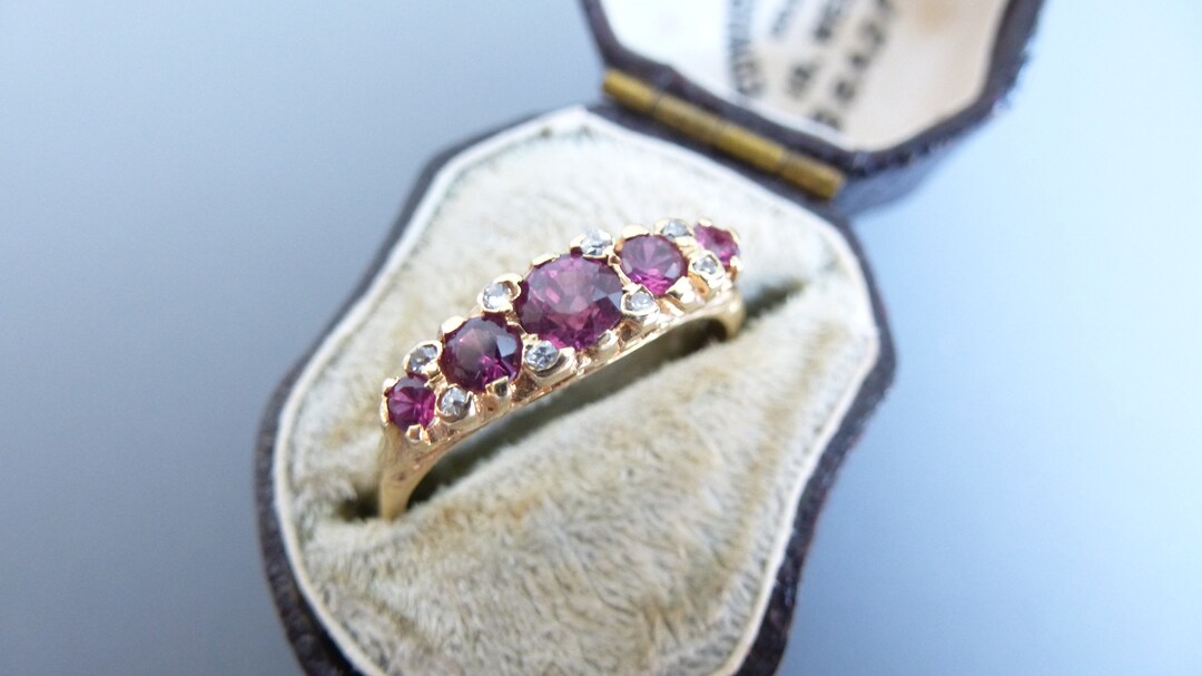 Vintage 18ct Gold Ruby Diamond Ring - Hallmarked London 1965 - Size O.5 ...