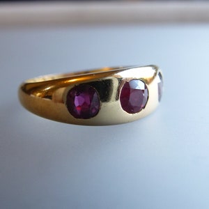 Victorian 18ct Gold Ruby Trilogy Rub Over Ring - Hallmarked Birmingham ...