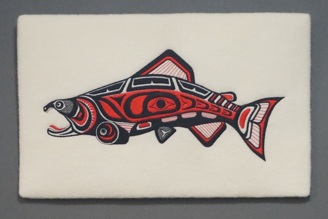 Embroidered Salmon Wall Hanging – Northwest Coast Style, Felted Wool - Etsy
