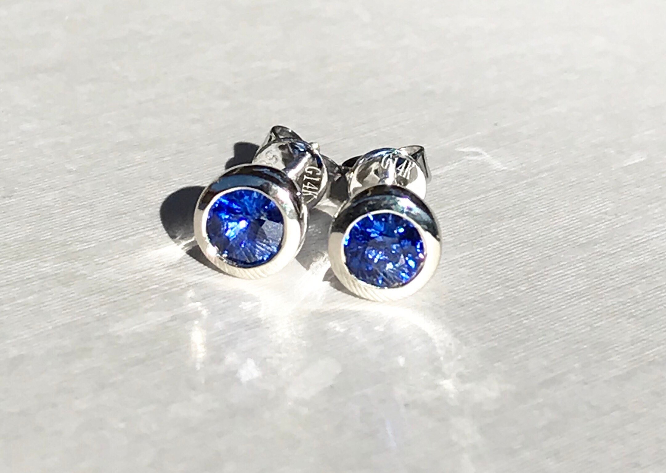 Natural Ceylon Blue Sapphire Stud Earrings 14k White Gold - Etsy